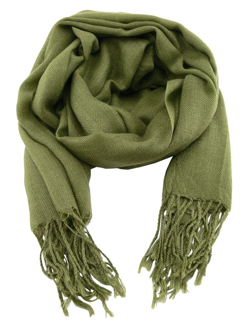 Scarf 50 -Écharpe Homme ou Femme en laine Pashmina de couleur vert olive.