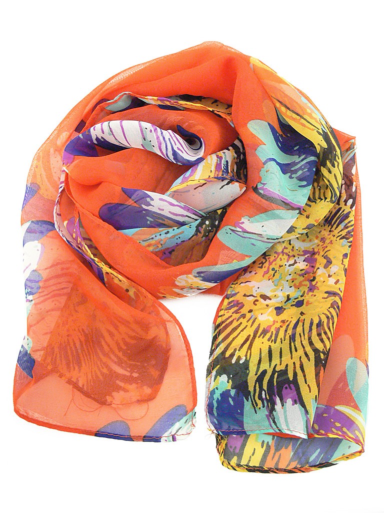 Foulard mousseline orange pour femme à fleurs - Foulards EDERTON